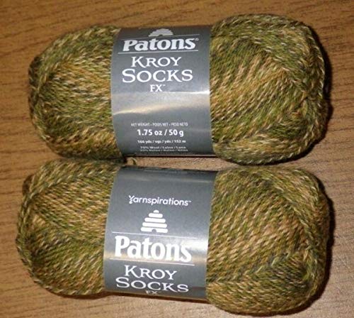 Lot of 2 Skeins Patons Kroy FX Sock Yarn, 1.7 oz/ 166 yds- Color is Mossy Colors #57705