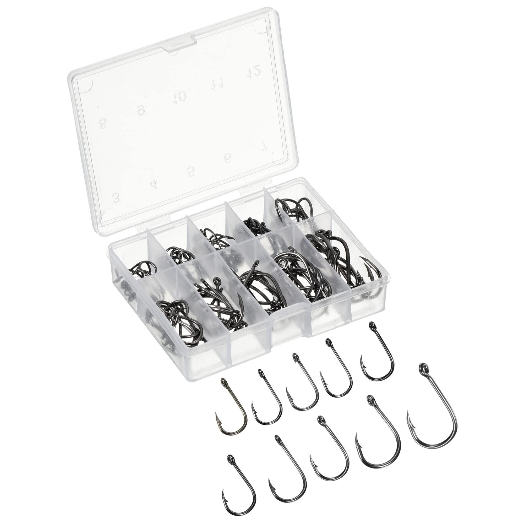 PATIKIL 10 Sizes Catfish Hooks, 100 Pack 3#-12# Claw Fish Hook Fishing Hook High Carbon Steel J Shaped with Barbs for Freshwater Saltwater, Black