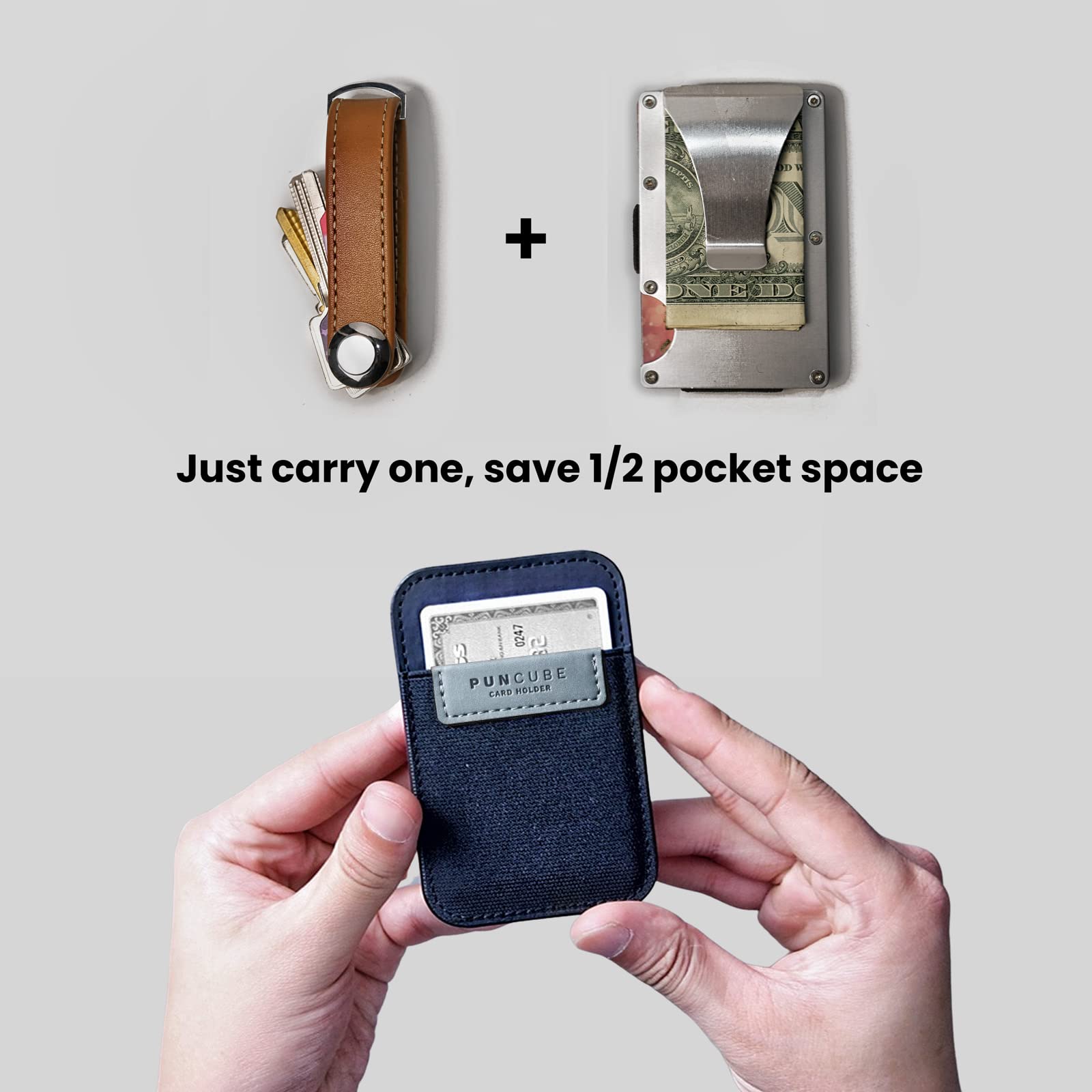 PUNCUBE Men’s Card Holder Wallet,Slim Minimalist Wallet With Key Holder and Phone Stand, Key Wallet, Rfid Blocking Wallet (Dark blue)