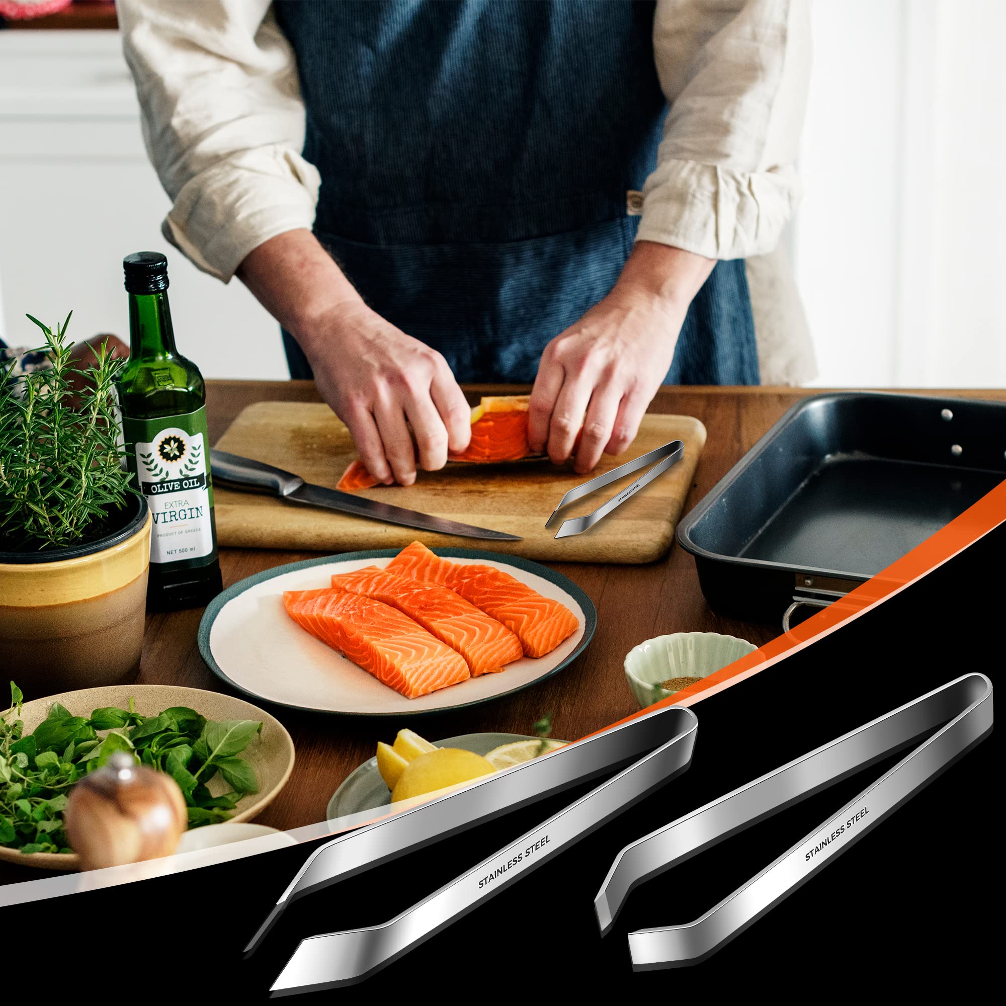 Rainspire Stainless Steel Fish Bone Tweezers Remover Tool Set, Fish Bone Pliers/Tweezers, Kitchen Food Cooking Tweezers, Seafood Tools Kitchen Gadgets Home Gadgets, Non-Slip
