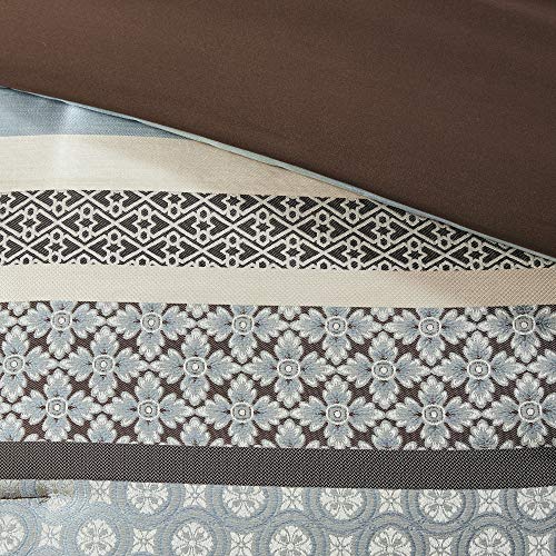 Madison Park Cozy Comforter Set - Luxurious Jaquard Traditional Damask Design, All Season Down Alternative Bedding with Matching Shams, Decorative Pillow Princeton Blue Queen(90"x90") 7 Piece
