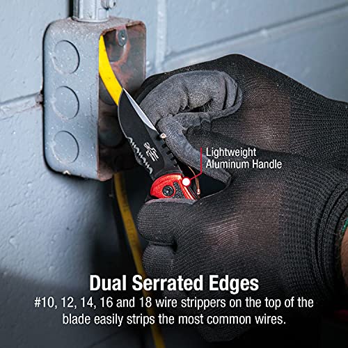 Sunex KNSPARKP Spark Fitter Electrician's Knife with Drop Point Blade and #1 Phillips Driver, Dual Serrated Edges, Lightweight Aluminum Handle & Multi-Purpose Clip