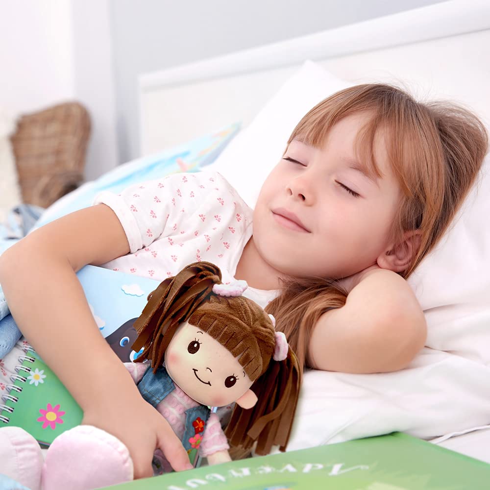 Linzy Toys, 16" Little Sweet Hearts Interactive Soft Plush RAG Doll, Embroidered FACE & Removable Clothes, Educational Doll, Muñecas de trapo para niña, First Doll for Kids (90958) , Floral