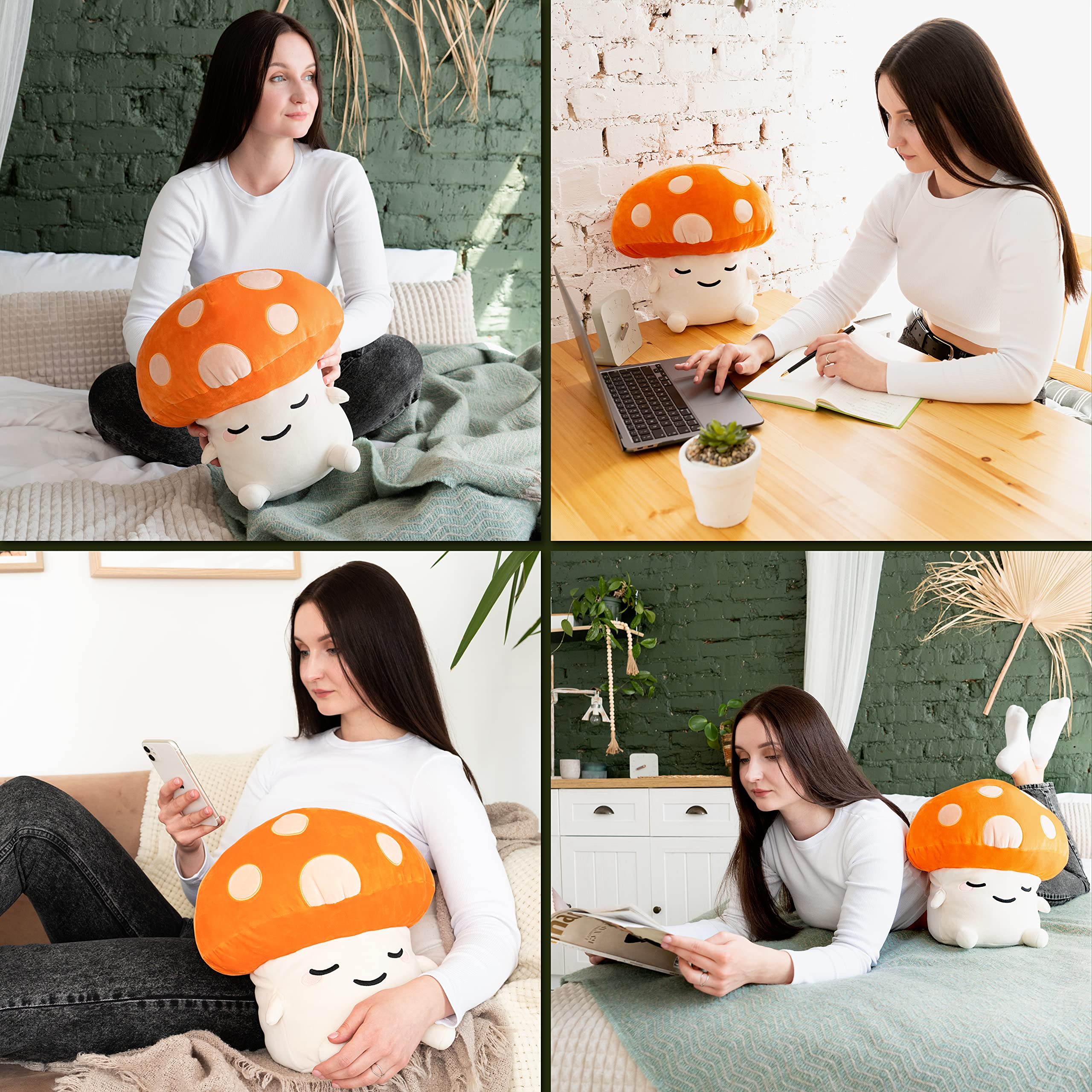 Squish PALS Kawaii Mushroom Plush Toy - 3D Stuffed Pillow - Cute 13 Inch Plushie for All Ages