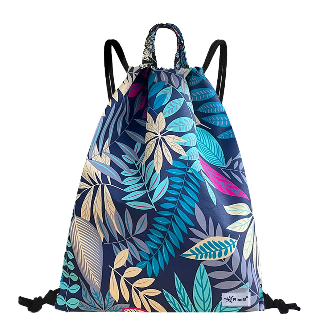 Risefit Water Resistant Dry Wet Separated Small Drawstring Backpack Bags, Nylon Gym Sport Sackback String Bags for Men Women Travel