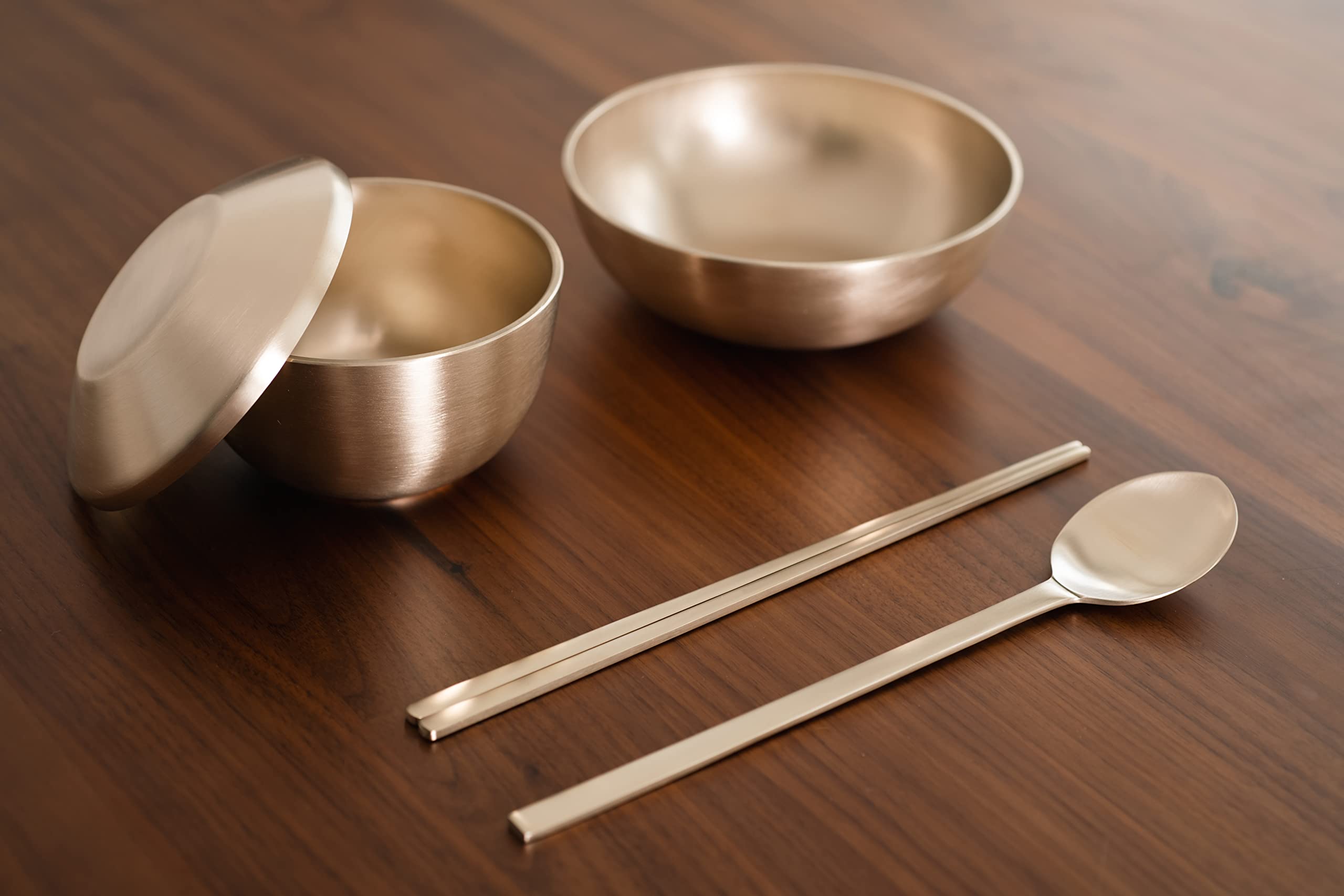 Notbichae Premium Bronzeware Cutlery Spoon Chopsticks Set Korean Traditional Handmade Tableware BANGJJA YUGI with Gift Box 한국 유기 (Traditional Shape Set)