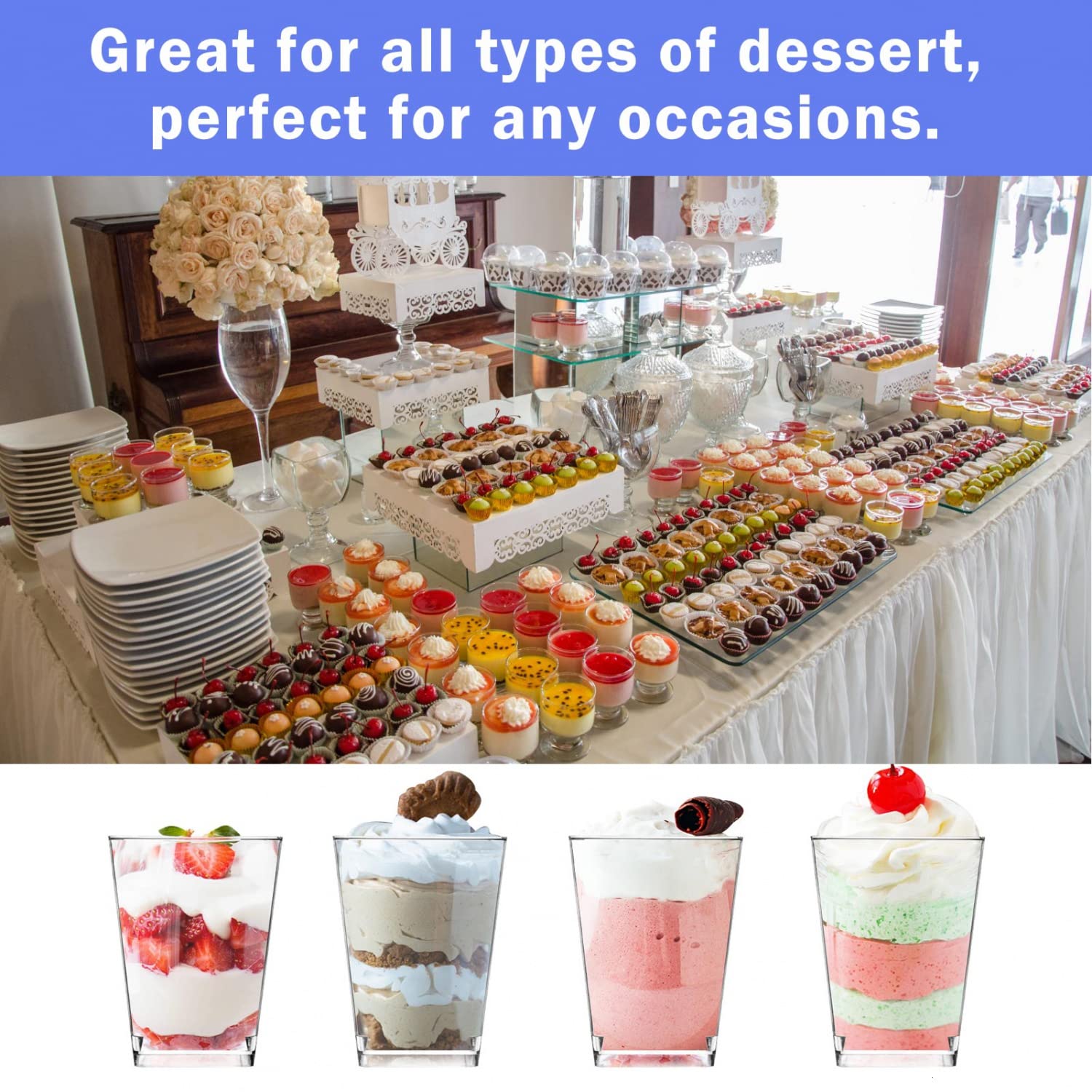 Monrocco 50 Pack 5 oz Plastic Dessert Cups with Lids and Spoons, Mini Parfait Cups with Lids Appetizer Cups for Party, Clear Mini Dessert Cups with Spoons Yogurt Dessert Shooter Cups for Pudding