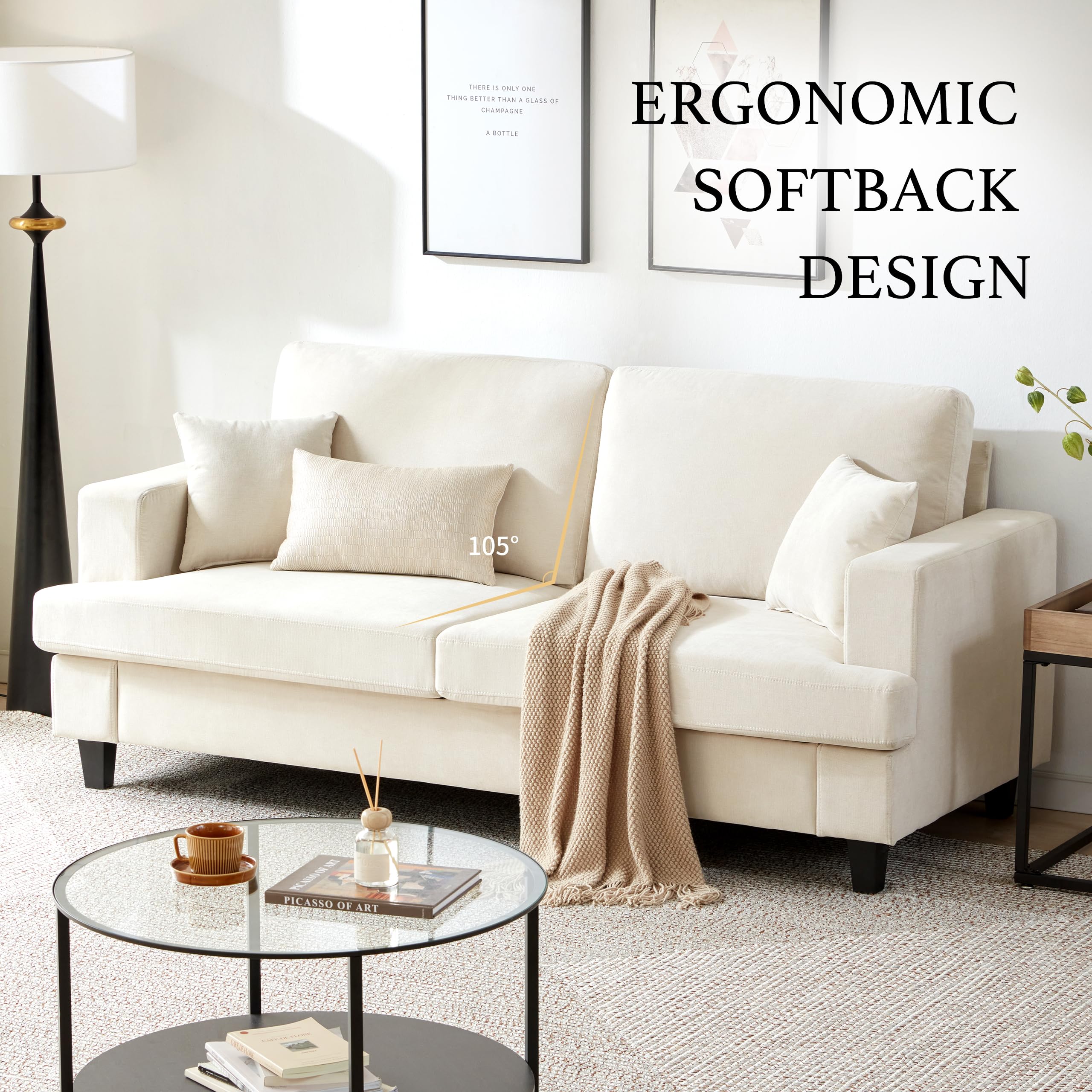 Weture 78β Couches for Living Room, Mid Century Modern Couch, 3 Seat Couches and Sofas with Extra Deep Seats Sofas for Living Room with Upholstered Pillows Comfy Sofa with Solid Wooden Frame, Beige