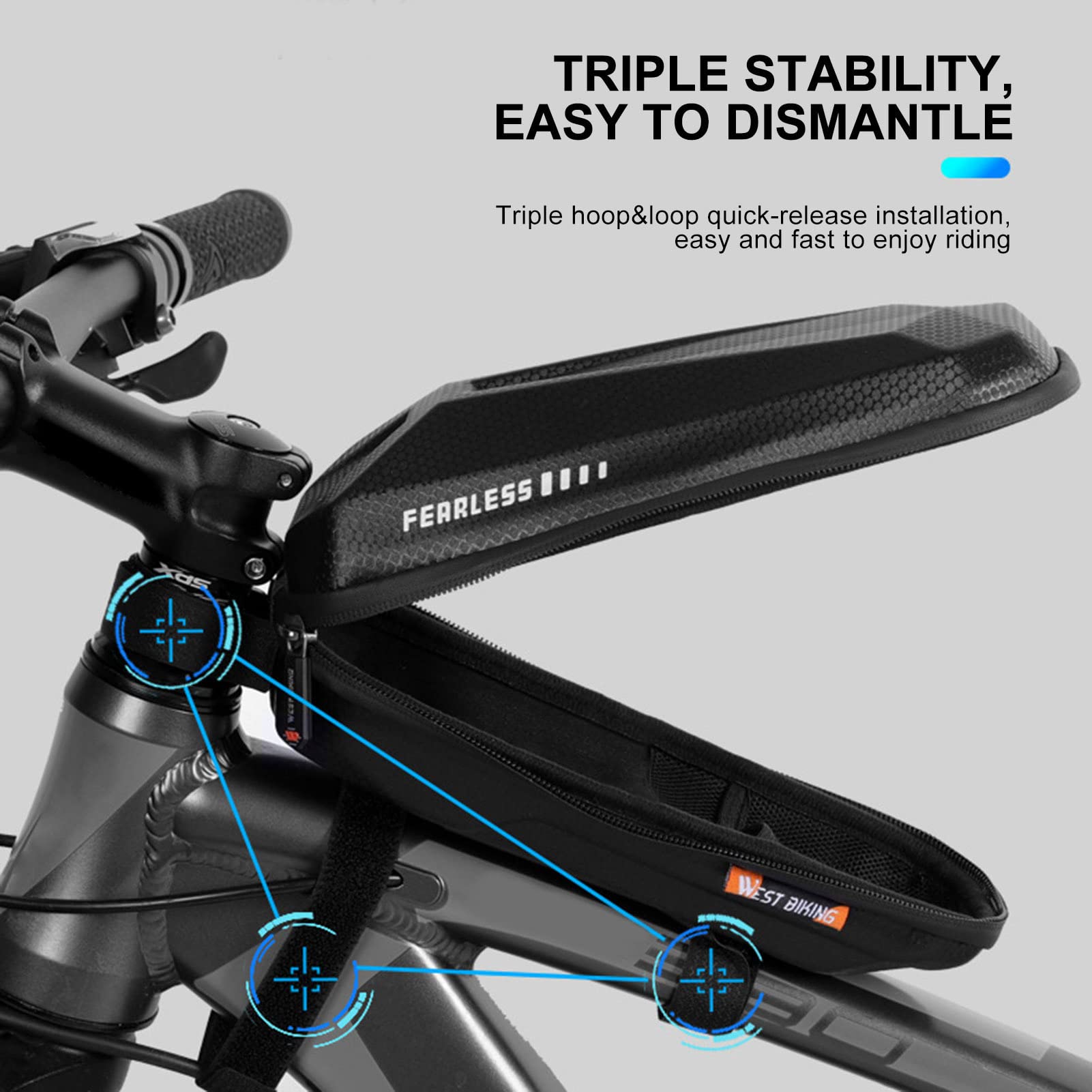 pologmase Frame Bag,EVA Hard Shell Bicycle Bag with Reflective Strip | Waterproof Front Tube Bag Bicycle Saddle Bag Bicycle Accessories, Bag Under Seat, Strap-on Seat Storage Bag