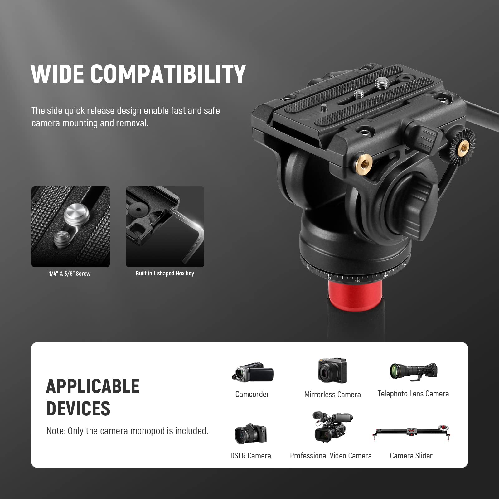 NEEWER 71.6" Pro Camera Monopod with Feet, Carbon Fiber Telescopic Video Monopod with QR Plate Compatible with DJI RS Gimbals Manfrotto, Removable Base for Camera Camcorder, Max Load 13.2lb/6Kg, TP71