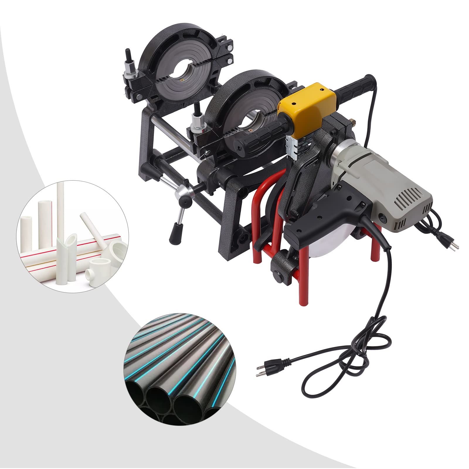 Pipe Butt Fusion Welder 2 Clamps 2.48-7.87'' Hand-Push Pipe Welder Pipe Welder Tube Butt Fusion Machine Hot Melt Solder for PE PP PB PVDF HDPE PVC (63-200)