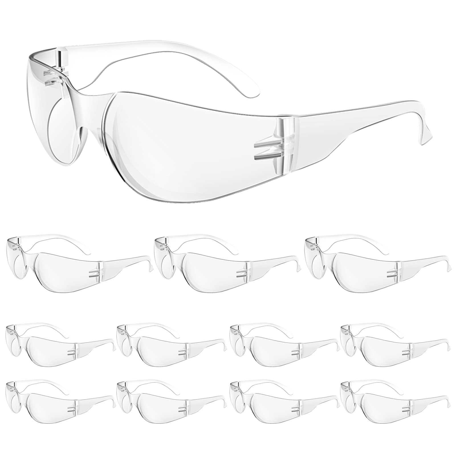 WFEANG Clear Safety Glasses 12 Pair Protective Eyewear for Men Women, ANSI Z87.1 Scratch & Impact Resistant Eye Protection for Work, Lab, Construction (Clear-12pack)