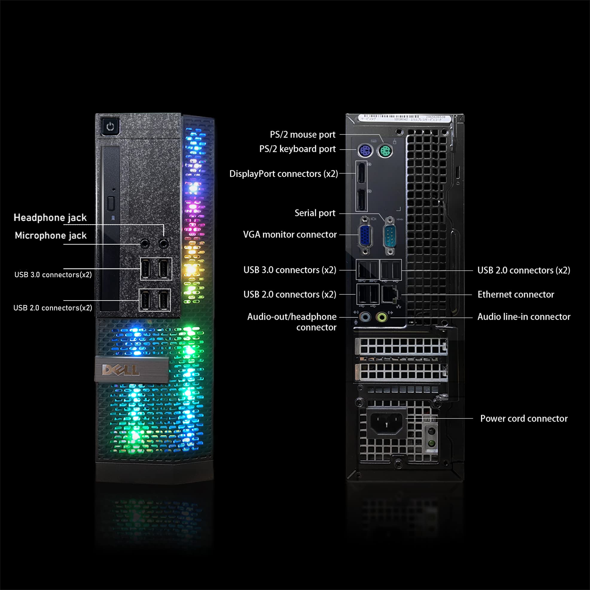 Treasure Box Black RGB SFF Desktop with Quad Core I7 Upto 3.9G, HD Graphics 4600 4K Support, 32G, 1T SSD, DP, VGA, RGB Keyboard Mouse, DVD, WiFi, BT 5.0, Win 10 Pro (Renewed)