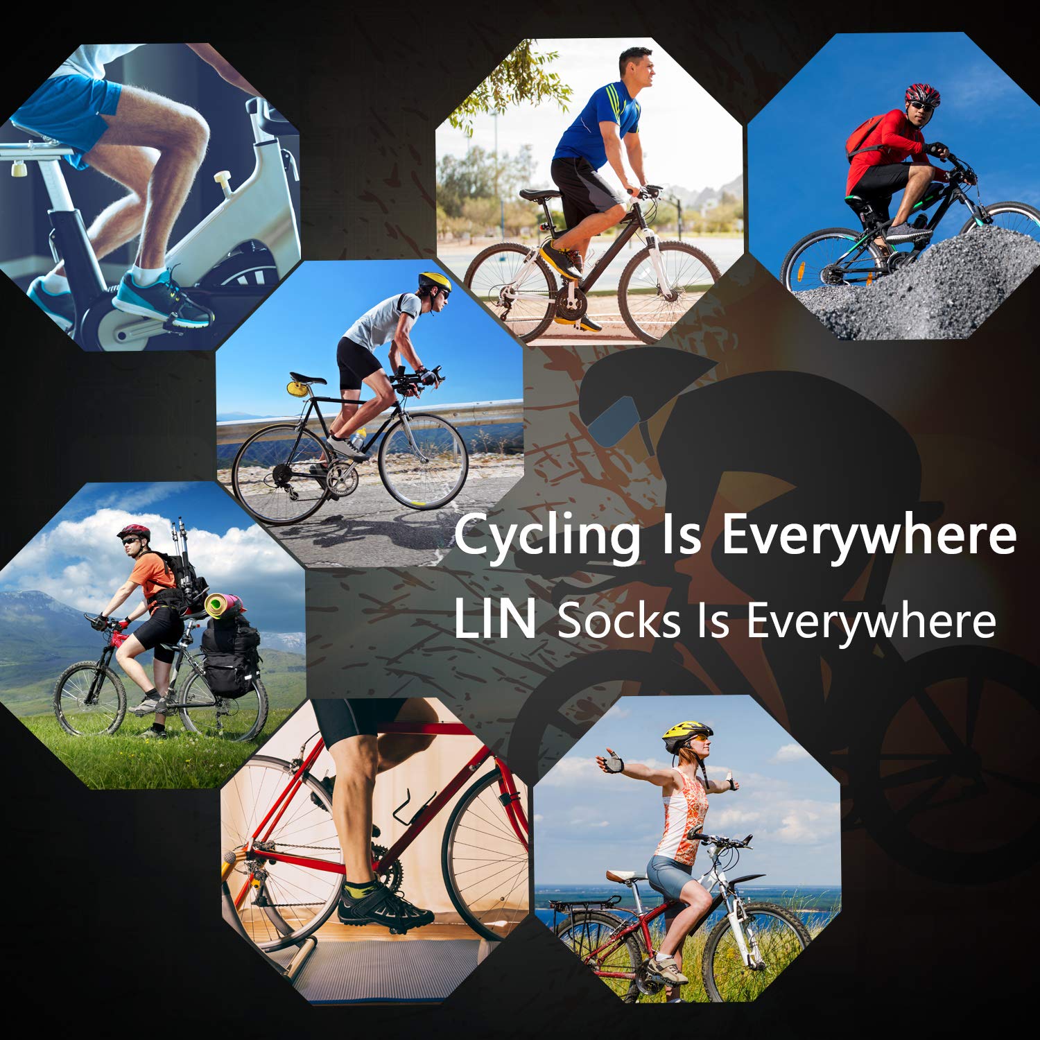 LIN Men's Cycling Socks -Moisture Wicking Athletic Crew Socks for Mountain Road Bike 1 Pack