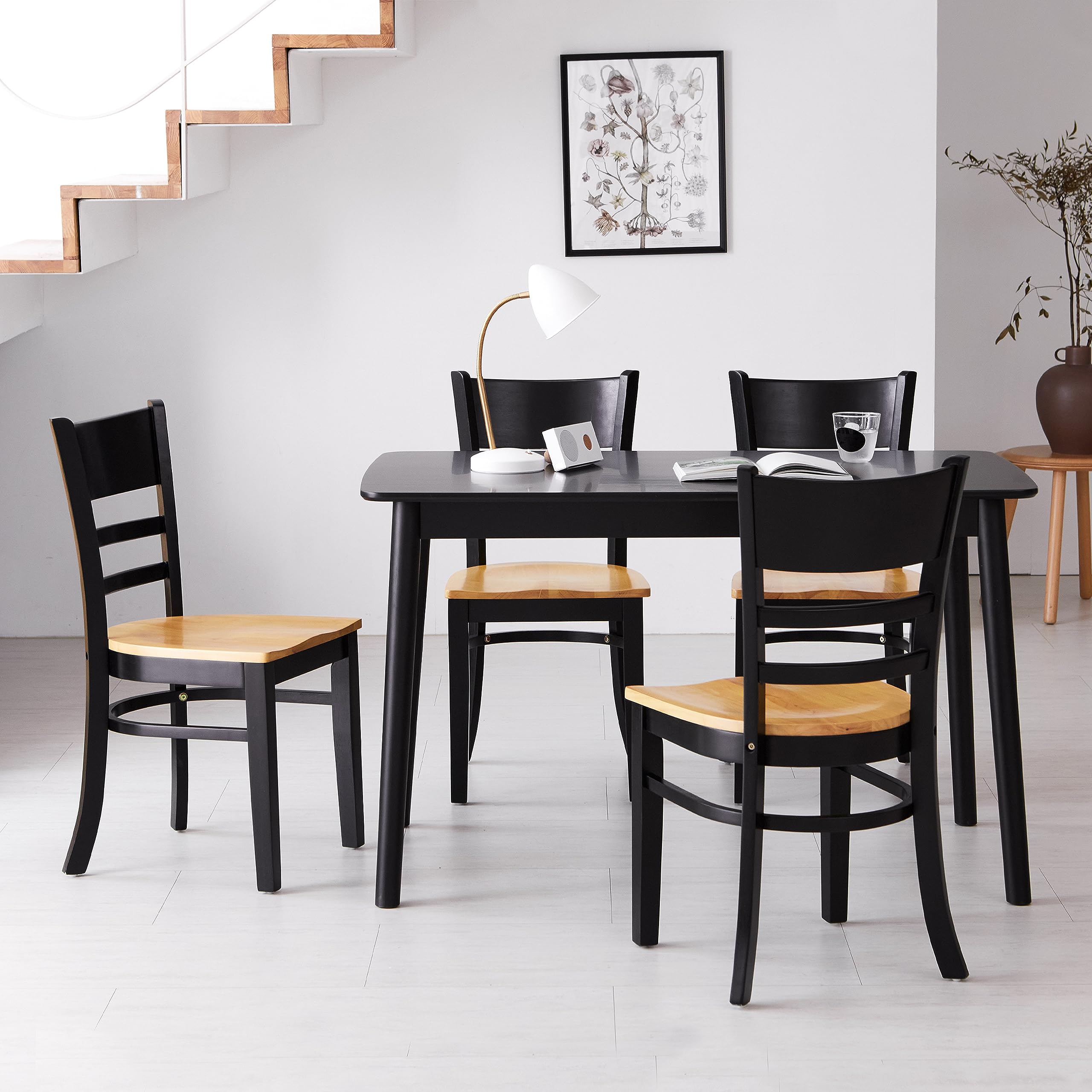 Livinia Cabin Wooden Dining Chairs Set of 2, Solid Malaysian Oak Wood Seat Ladder Back Armless Side Chairs (Walnut)