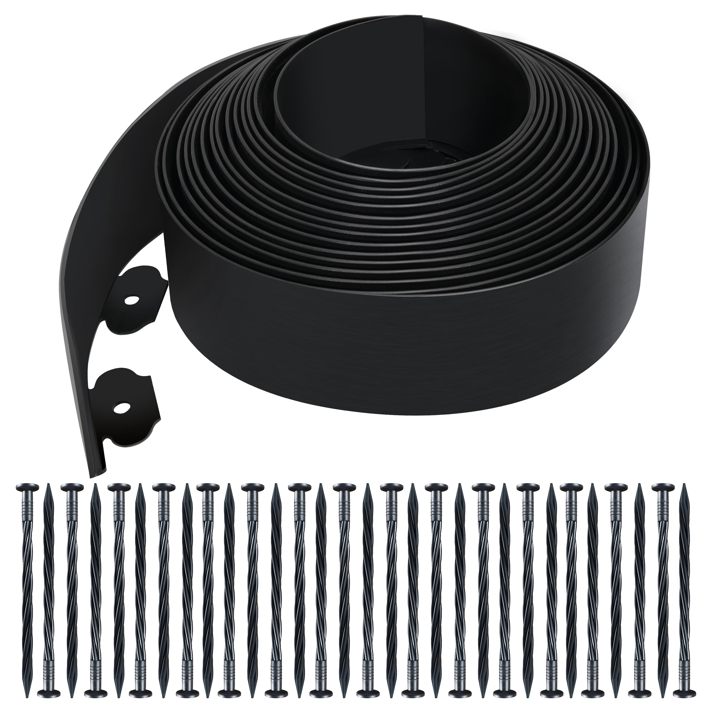 STN 4 in Tall Landscape Edging 66 FT No-Dig Garden Edging with 60 Spikes,Plastic Landscape Edging Border for Lawn Landscaping and Flower Beds (Black 66 FT x 4 in)