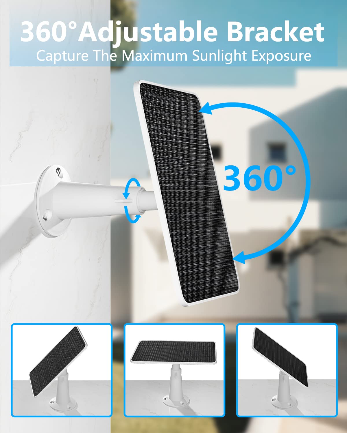 Solar Panel for Security Camera, 5V 4W Solar Panels Charger Compatible with Eufycam 2C/2C Pro/2/2 Pro/E20/E40/E, Micro USB & Type-C Port, IP65 Waterproof, 9.8ft Charging Cable & Wall Mount, 2 Pack