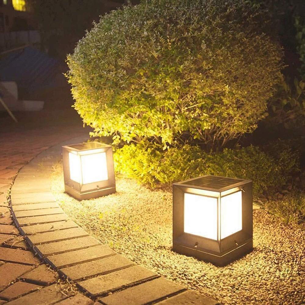 MUMUMI LED Square Solar Column Headlight Outdoor Garden Landscape Wall Lamp Home Gate Outdoor Waterproof Aluminum Pillar Post Lamps Modern Landscape E27 Patio Light (Size : S)