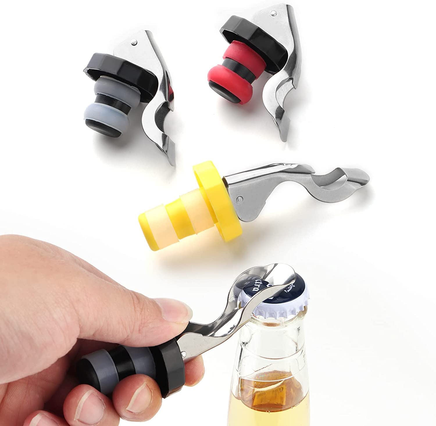 Reusable Wine Stoppers, Silicone Vacuum Bottle Stopper,Expanding Manual Beverage Bottle Stopper,Wine Bottle Airtight Seal Cork-6pcs