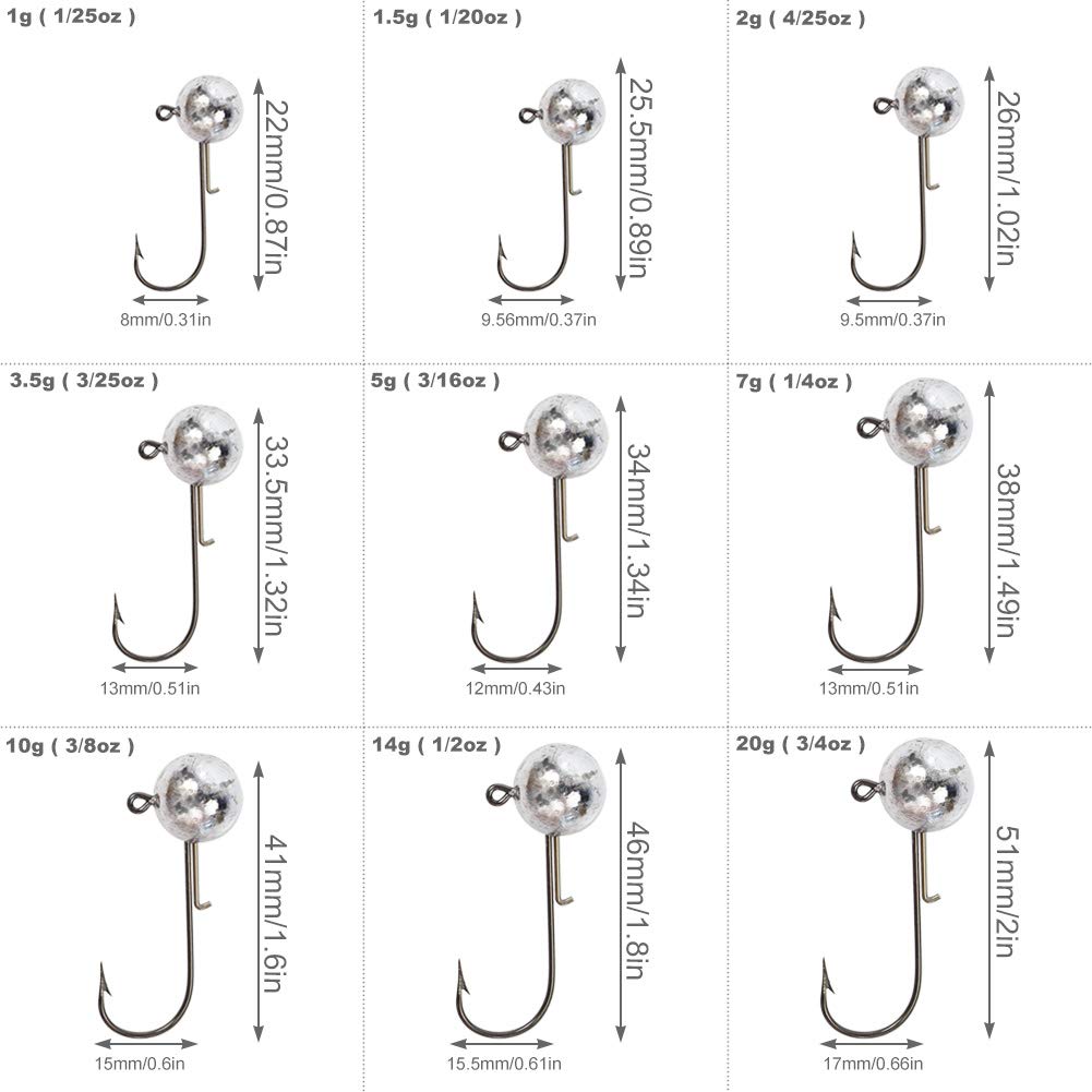 Lead Round Jig Head Soft Lure Fishing Bait Hook for Saltwater Freshwater - 2/25oz