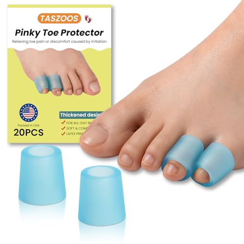 TASZOOS Toe Sleeves, (20pcs Blue) Toe Cushions, Gel Toe Protectors with Aloe Vera Extract, Toe Covers for Cushions Corns, Blisters, Hammer Toes, Toenails Loss (for Pinky Toe)
