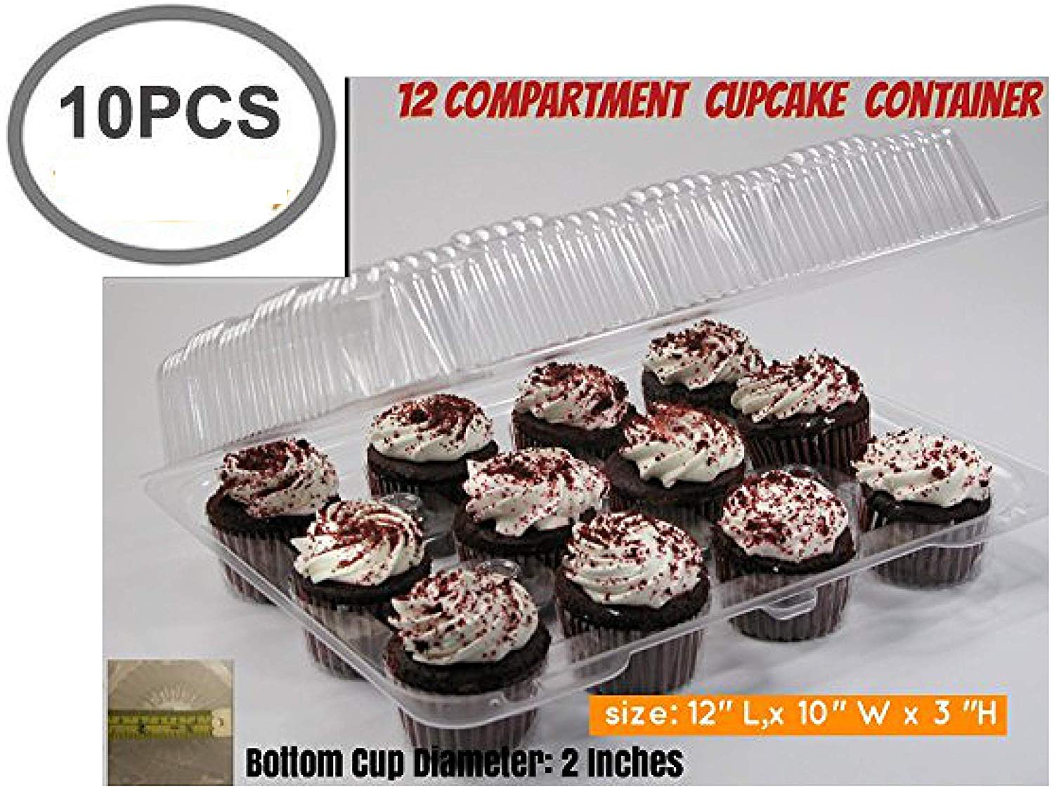 pizety Case of 50 plastic cupcake boxes 12 Cupcake Containers Clear plastic disposable 12 pack Cupcake Container 1 dozen cupcake container 12 cavities 12 Compartment Cupcake Container 12 count