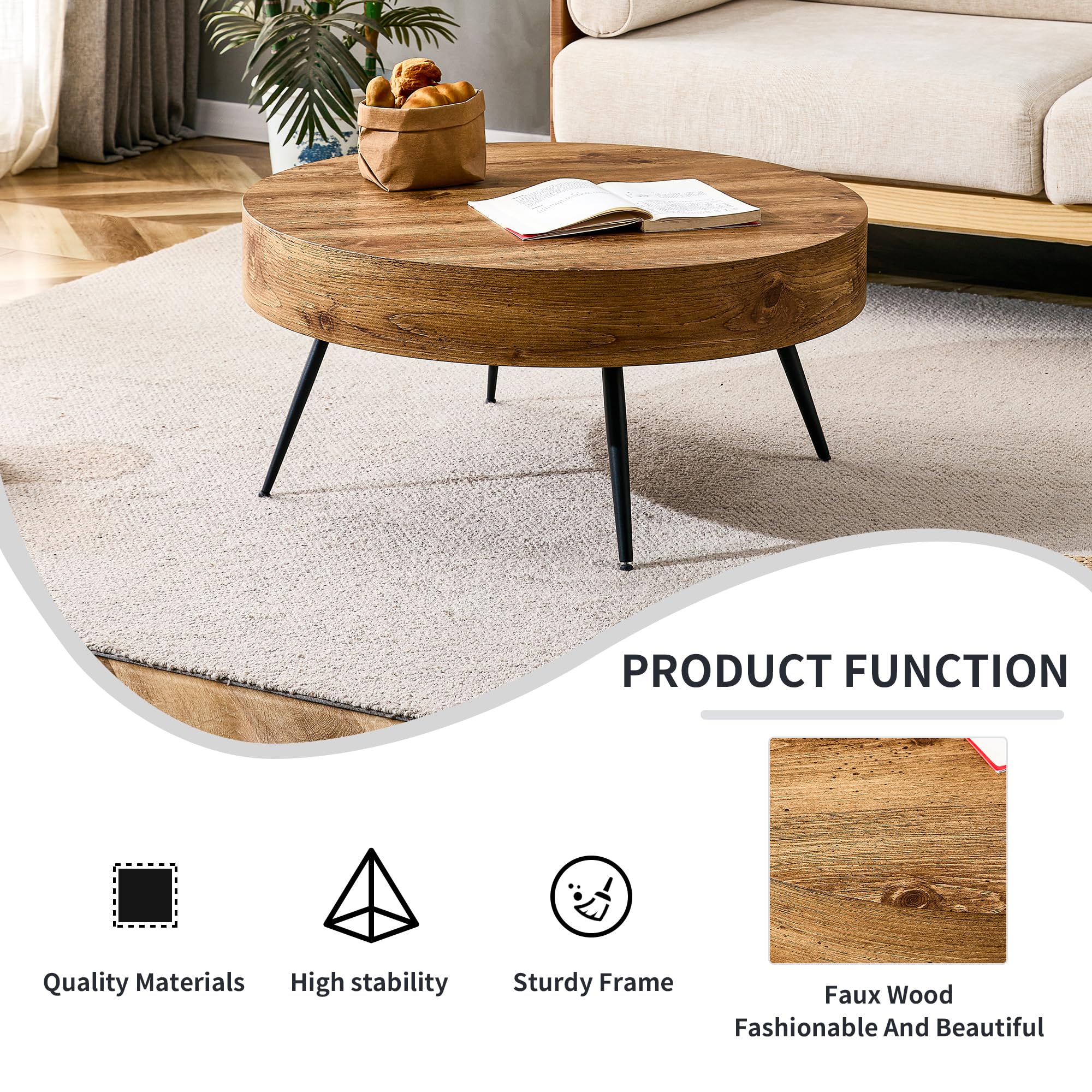 LKTART 31.5'' Modern Round Coffee Table Accent Table for Living Room Dining Room Bedroom Office