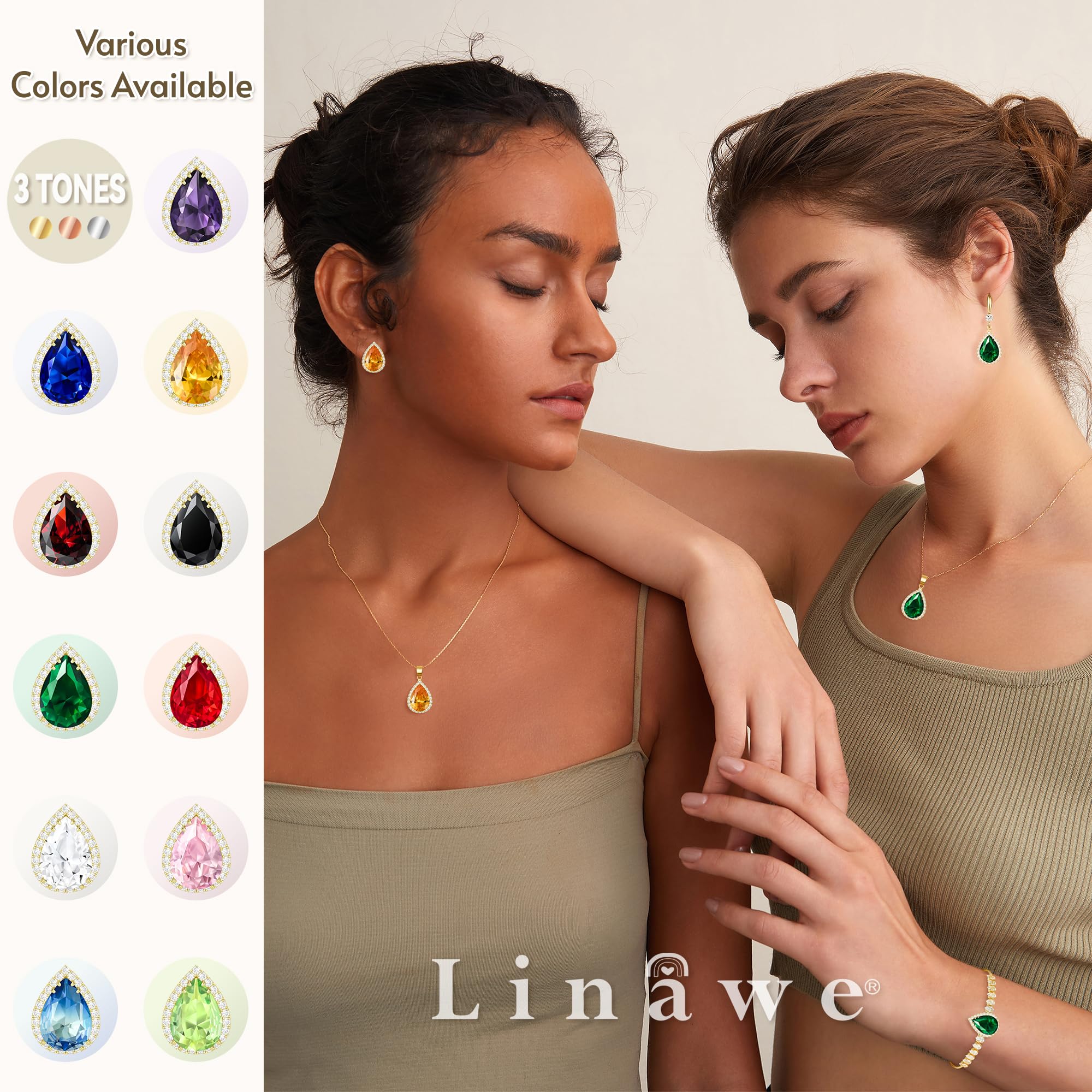 Linawe 14K Gold Black Dangle Earrings for Women Trendy, Diamond Drop Chandelier Rhinestone Cubic Zirconia Crystal Earrings Dangling, Teardrop Birthstone Dangly Earrings