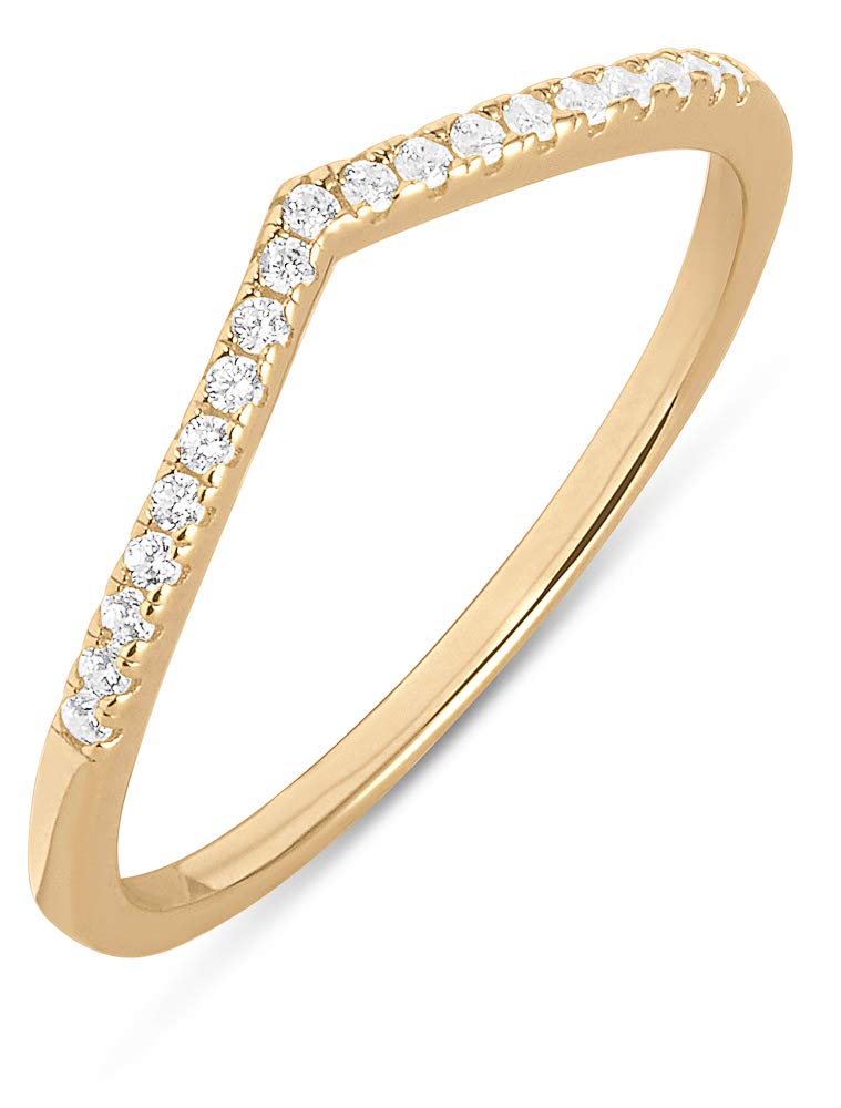 Milla Chevron Rings for Women - 14K Gold Plated Rings and 925 Sterling Silver - Wishbone 'V' Ring with Cubic Zirconia (14K Gold Plated over 925 Sterling Silver, Size 9)