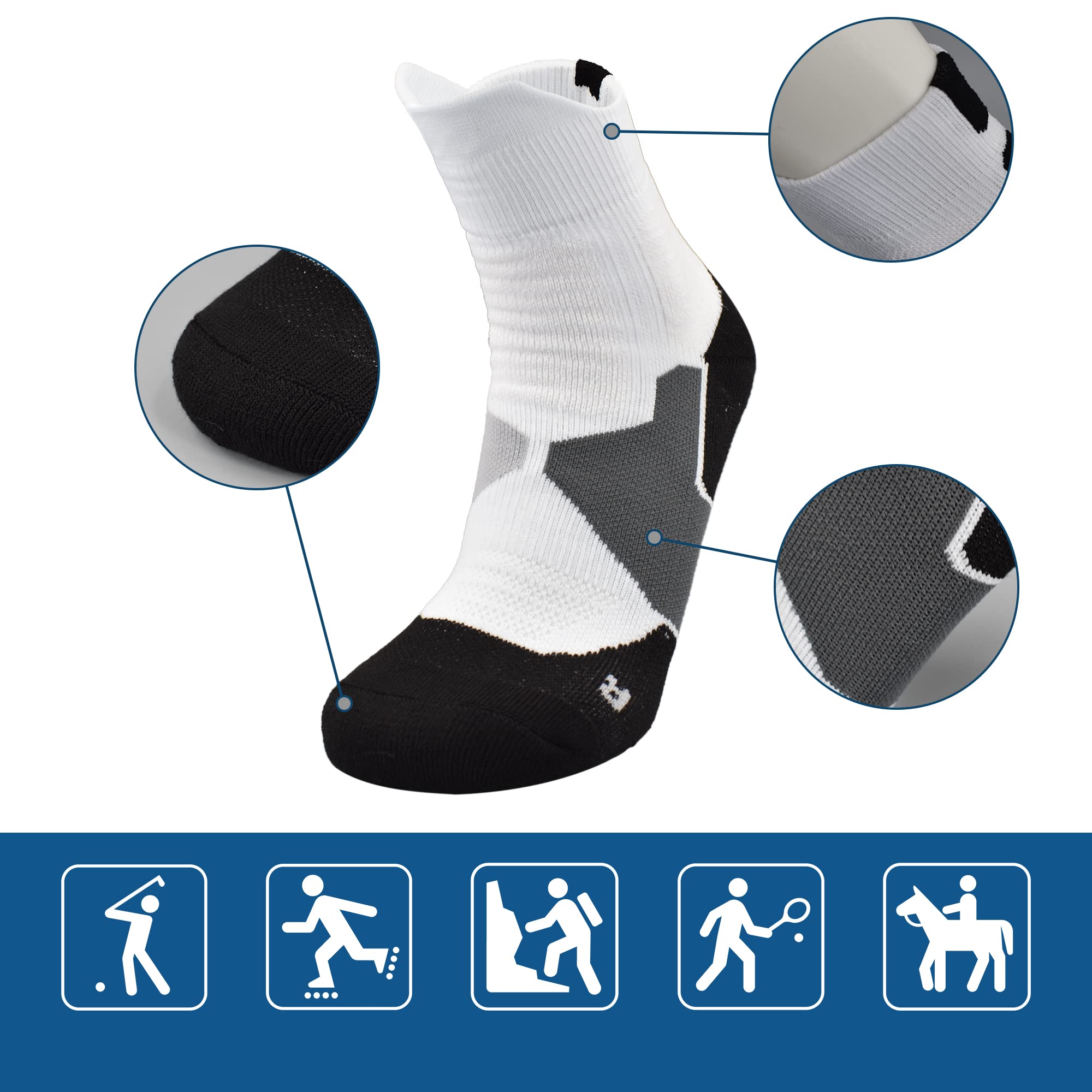 Senston Men's Sports Socks 3 Pack Basketball Socks Towel Bottom Running Sporting Socks - C