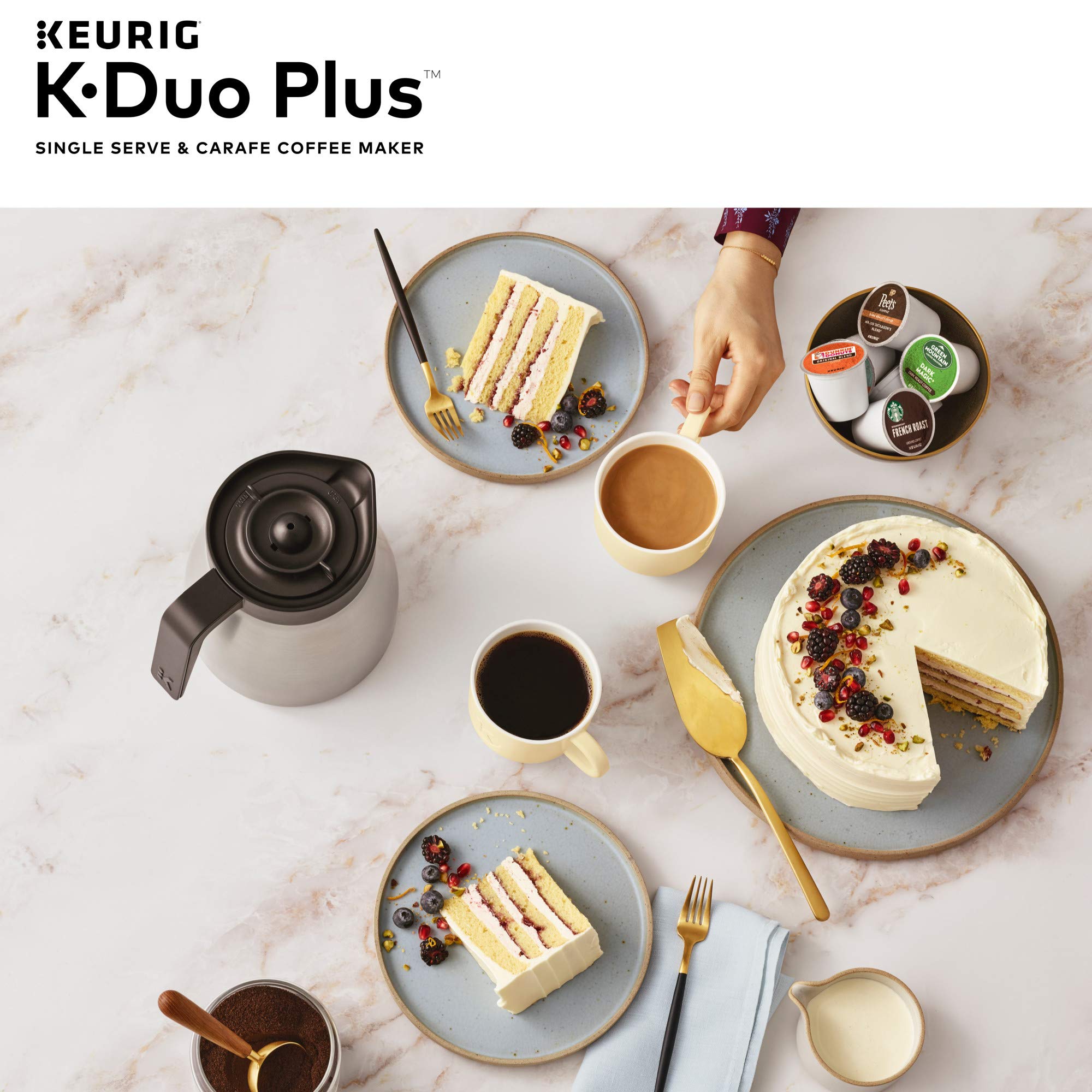Keurig K-Duo Plus Coffee Maker, Single Serve and 12-Cup Carafe Drip Coffee Brewer, Black + Starbucks K-Cup Coffee Pods β Blonde, Medium & Dark Roast Variety β 1 Box (40 Pods Total)