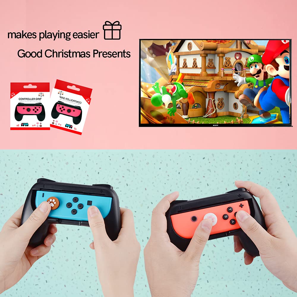 New Scale Grips for Nintendo Switch Joy-Con, Wear-resistant Handle Kit Gamepad for Nintendo Switch Joy Cons Controller with 4 Thumb Caps-2 Packs