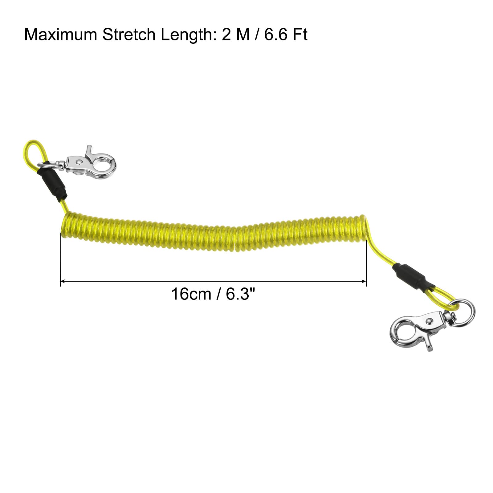 PATIKIL 6.6ft Fishing Coiled Lanyard, 2 Pack Heavy Spring Safety Rope Cord Tool Lanyard Retractable with Metal Clasp for Rods Tackle Paddles, Yellow