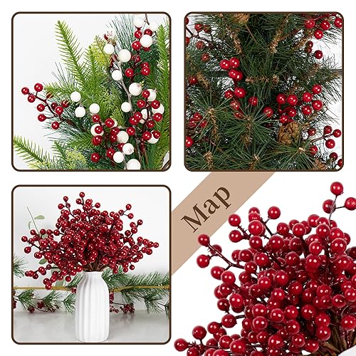 LLZLL 32 Pack Christmas Tree Decorations, Artificial Red Berry Stems 6.5inch Christmas Berry Picks with Holly Berries for Xmas Winter Holiday Home DIY Ornaments