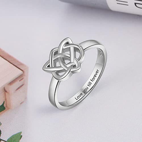 RMREWY Name Ring 925 Sterling Silver for Women Engraved Name Celtic Knot Heart Ring Jewelry Gift (Silver, Sterling Silver)