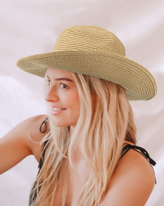 Straw Cowboy Hat for Women Men Western Sun Hat Wide Brim Summer Belt Cowgirl Hats(M-L)