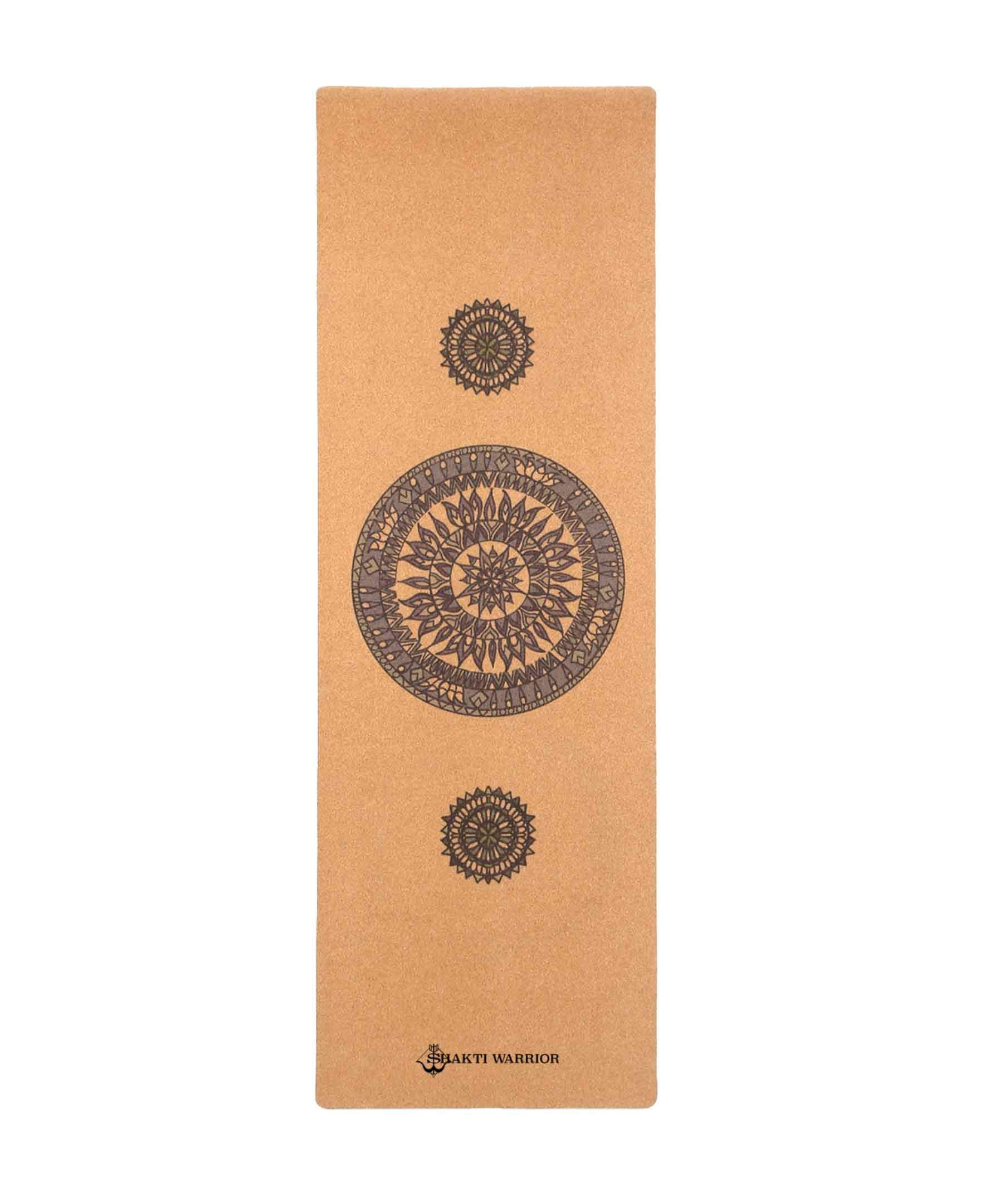 Shakti Warrior Mandala Cork Yoga mat,Extra Long and Wide,Artist Designed, Premium eco friendly mats, Non Slip, Great for Regular & Hot Yoga, Pilates and Work out (84 inchx27 inchx2mm Thick)