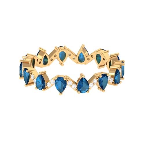 Rosec Jewels Real London Blue Topaz Eternity Ring, Stackable Wedding Anniversary Jewelry for Women, Aaa Quality, 14K Yellow Gold, Size:US 9.00
