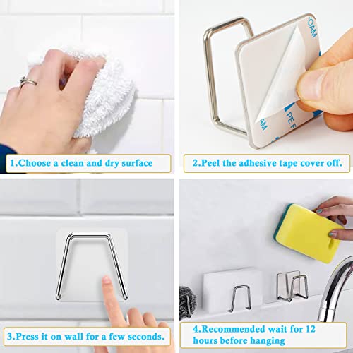 Sunmeyke Waterproof Adhesive Sponge Holder for Kitchen Sink, Never Rust Stainless Steel Silvery(2 Packs), Minimal Size Save Sink Space