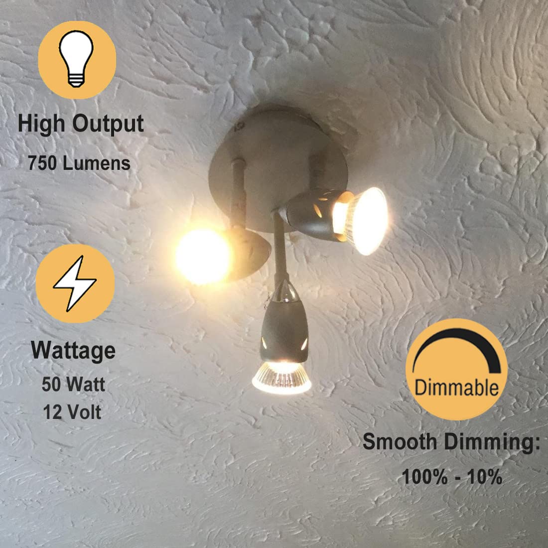 Rnyloas MR16 Halogen Bulb 50W Dimmable, High Brightness MR16 Bulb 12V Warm White 2800K with GU5.3 Base, MR16 GU5.3 Bulb 36° Beam Angle with Clear Glass Cover for Long Lasting Lifetime