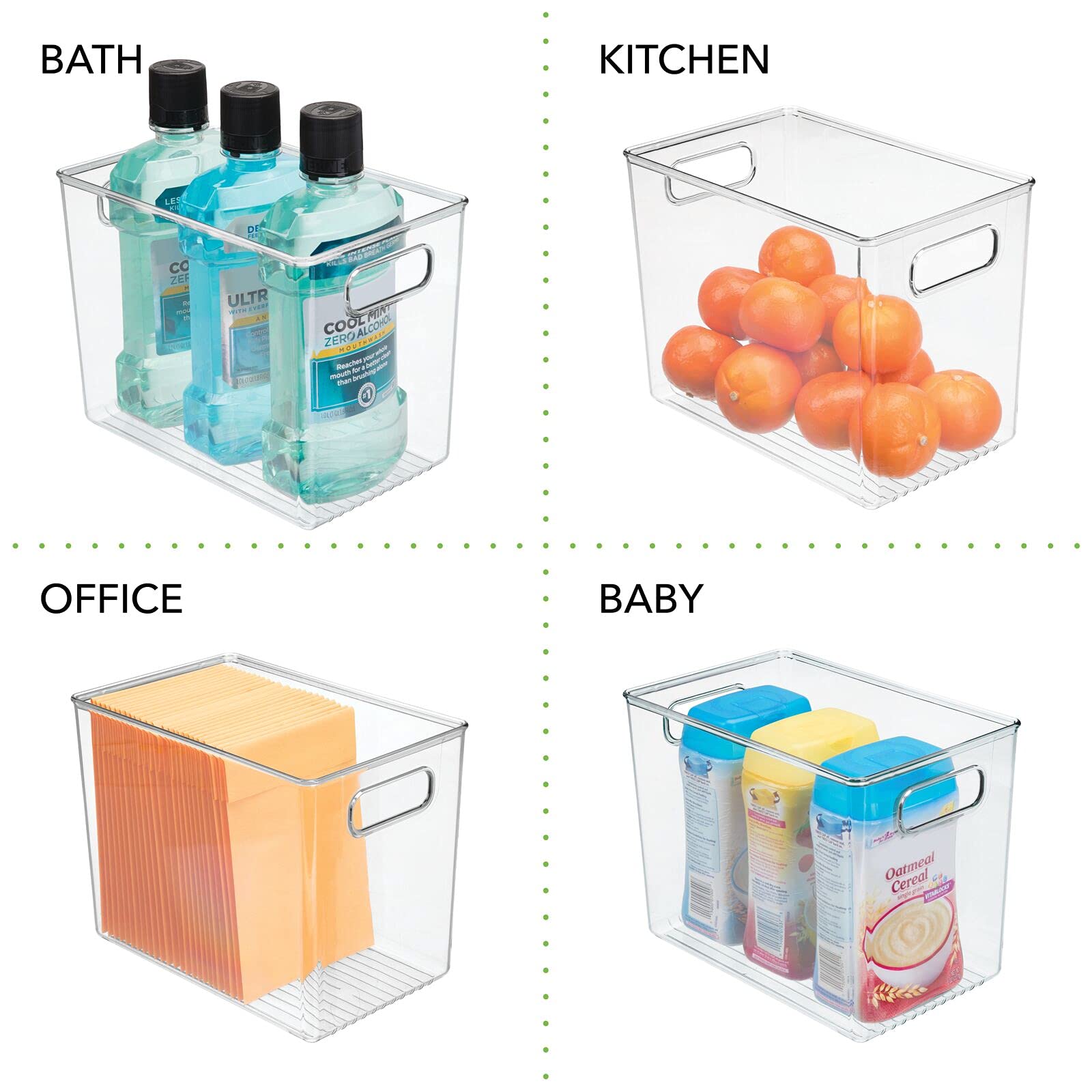 mDesign Plastic Deep Bathroom Bin with Handles and 11.5" Fluted Lazy Susan Turntable Plastic Spinner Combo Set for Organization in Bathroom, Closet, Cabinet, or Vanity Countertop - Set of 2 - Clear