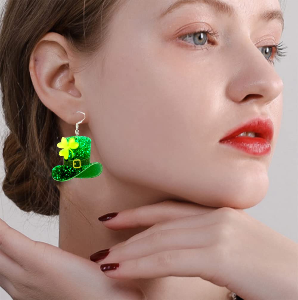Shamrock Dangle Earrings Lucky Green Clover Leaf Earring for Women St Patricks Day Earrings Funny Irish Holiday Jewelry Gift