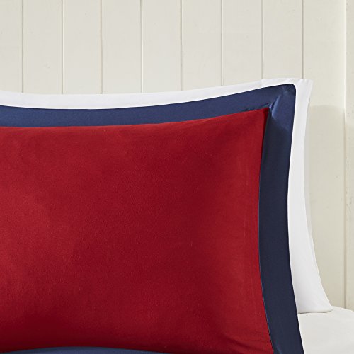 Madison Park Larkspur All Season Reversible Two Sides Down Alternative Set 3M Stain Release Comforters, Full/Queen, Red/Navy 3 Piece