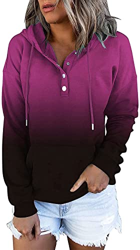ROSELINLIN Womens Hoodies Sweatshirts Gradient Rose Pullover Shirts Long Sleeve Cricket Ball Tops M
