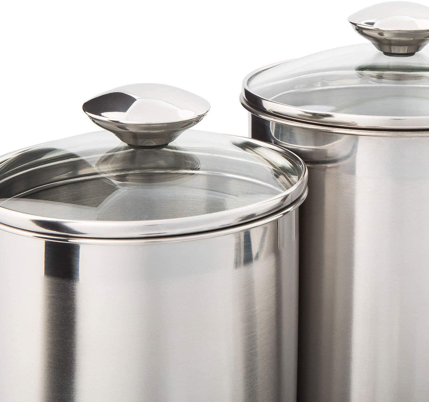 Kitchen Canister Set - Airtight Stainless Steel Canisters with Glass Lids - Clear See-Thru Top - Containers Set for Kitchen - Ideal for Food, Flour, Sugar, Coffee, Tea & Pantry Storage (8 Piece Large)