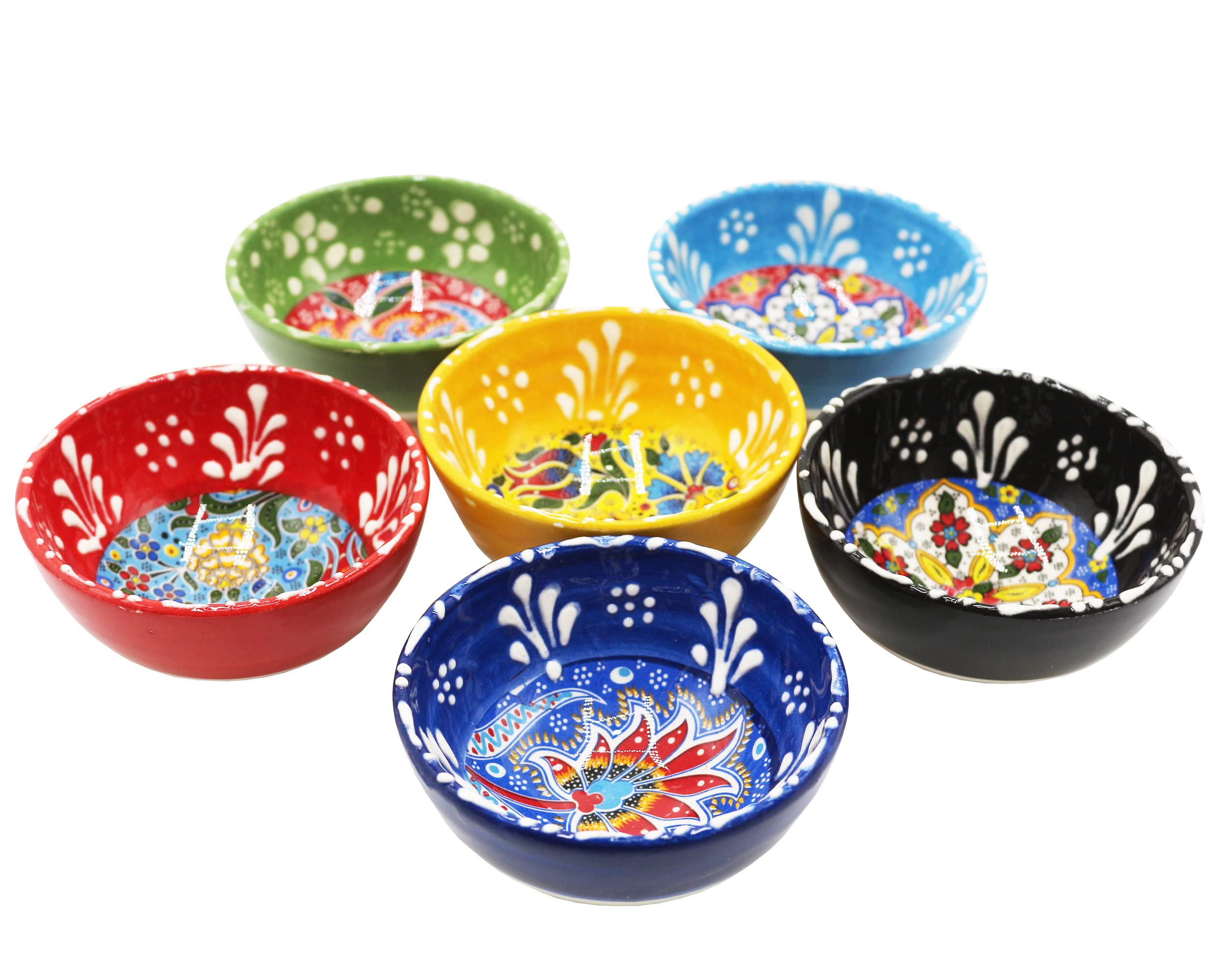 Silver Craft 6 Pcs Hand Painted Decorative Serving Turkish Ceramic Tiny Bowls - Handmade Ceramic Bowl Set of (3.3''inc/8.5cm) 2.5 Oz Pinch Multicolor Small - Best Gift Set