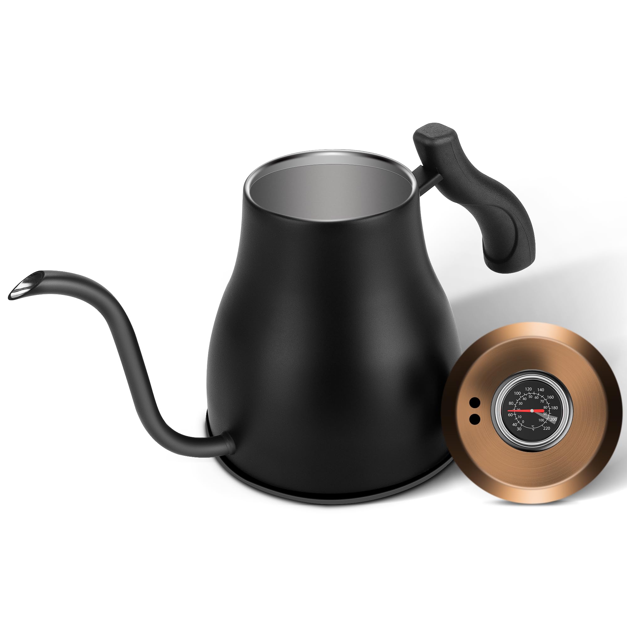 Meelio Pour Over Coffee Kettle 1.2 Liter 40 oz Tea Kettle with Thermometer for Stove Top Gooseneck Kettle, Stainless Steel Tea Pot Stovetop Teapot for Drip Coffee, Tea,Black