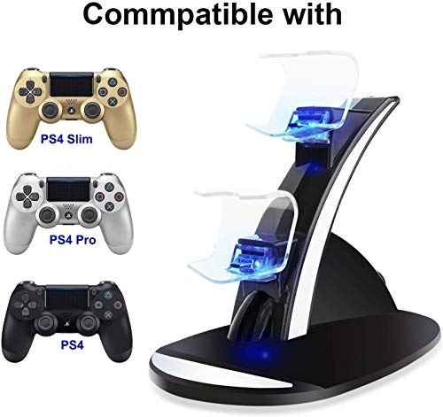 KONKY Controller Charger Dock Station Controller Charging Dock Stand Suit for PS4, USB Dual Charger Station Accessory with LED Indicator for Playstation 4 / PS4 Slim Pro and PSVR Controller, Black