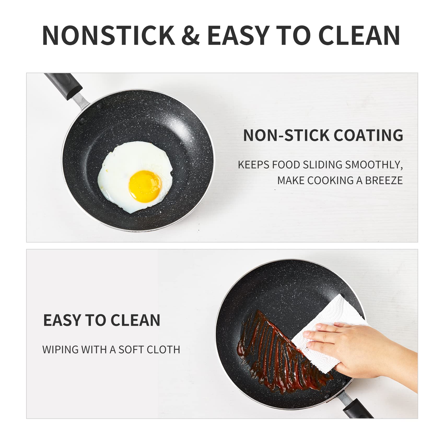 RATWIA Frying Pan 3-Piece Set, Nonstick Skillet Set for Induction Cooktop, Frying Pan Nonstick 8 Inch+9.5 Inch +11 Inch (Black)