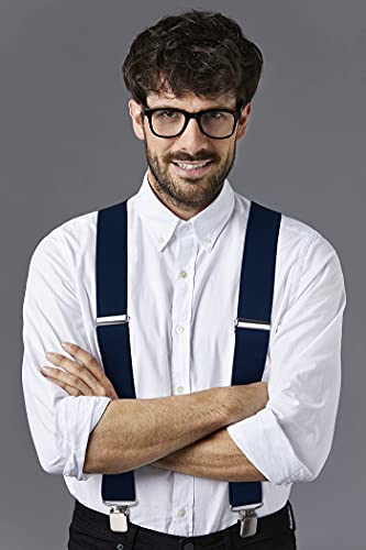 Navy blue Thick Trouser Suspenders for Men Heavy Duty with Very Strong 4 Clips X- Back 2'' Adjustable Suspender Elastic Braces for Work Wedding Party